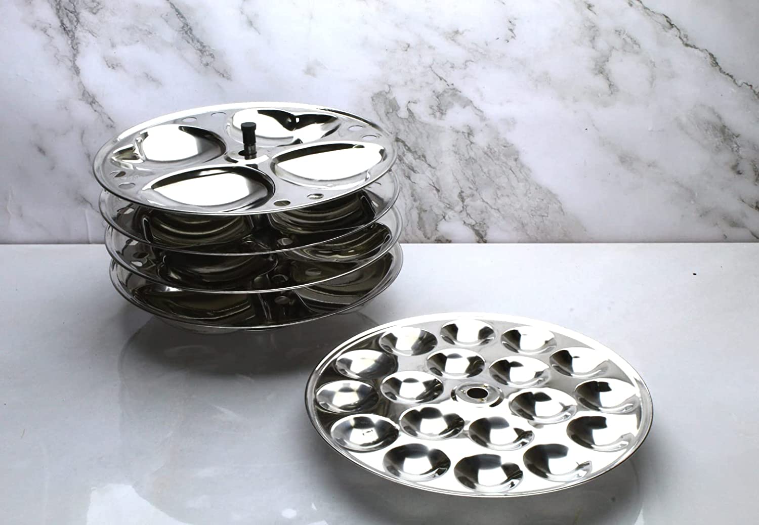 Stainless Steel Different Shapes Idli Plates with Stand 5 Plates ...